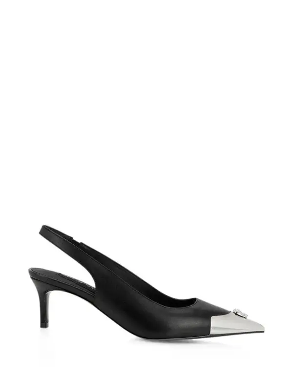 Philipp Plein Leather Slingback Skull Toe Pumps