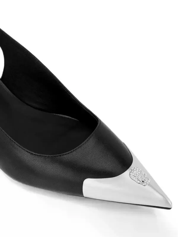 Philipp Plein Leather Slingback Skull Toe Pumps