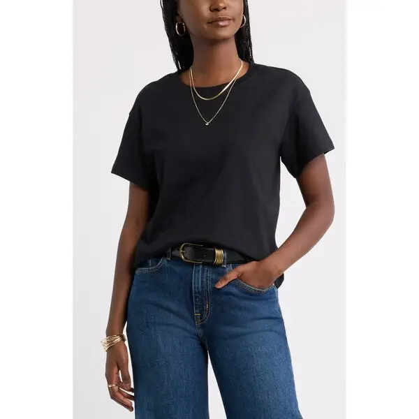 Treasure & Bond Essential Cotton T-shirt With Dropped Shoulders - Black
