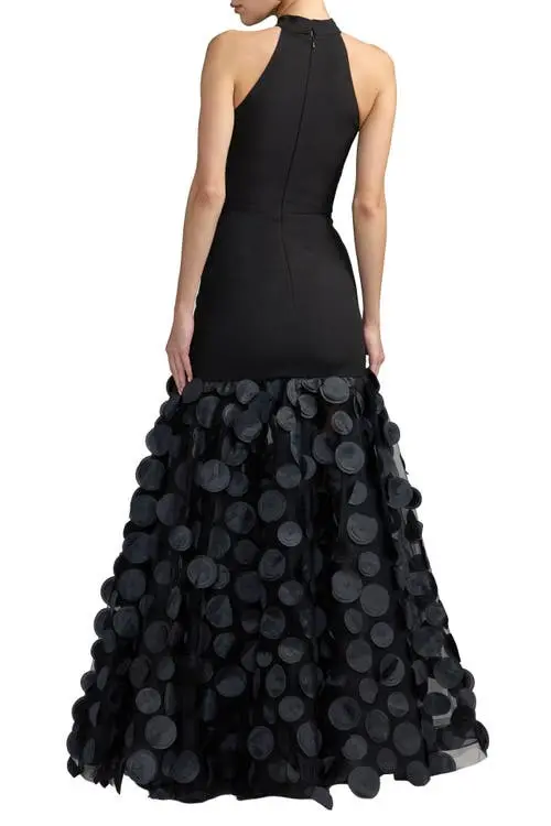 Mac Duggal Halter Neck Rosette Ball Gown