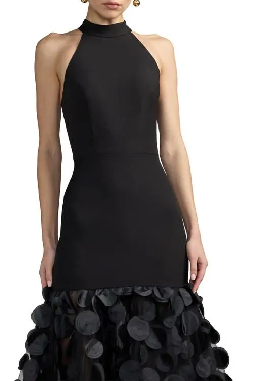 Mac Duggal Halter Neck Rosette Ball Gown