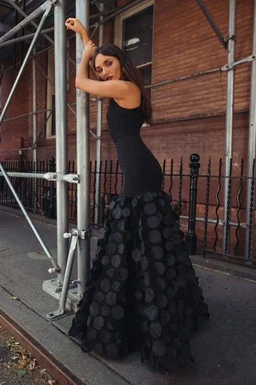 Mac Duggal Halter Neck Rosette Ball Gown