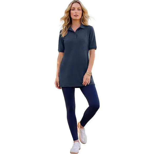 Roaman's Oversized Polo Tunic - Navy