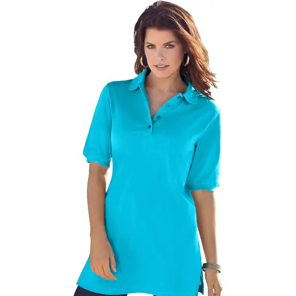 Roaman's Oversized Polo Tunic With Short Sleeves - Ocean