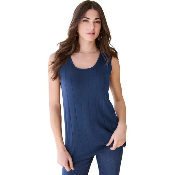 Roaman's Drop Needle Tank Lightweight Sweater Knit - Navy