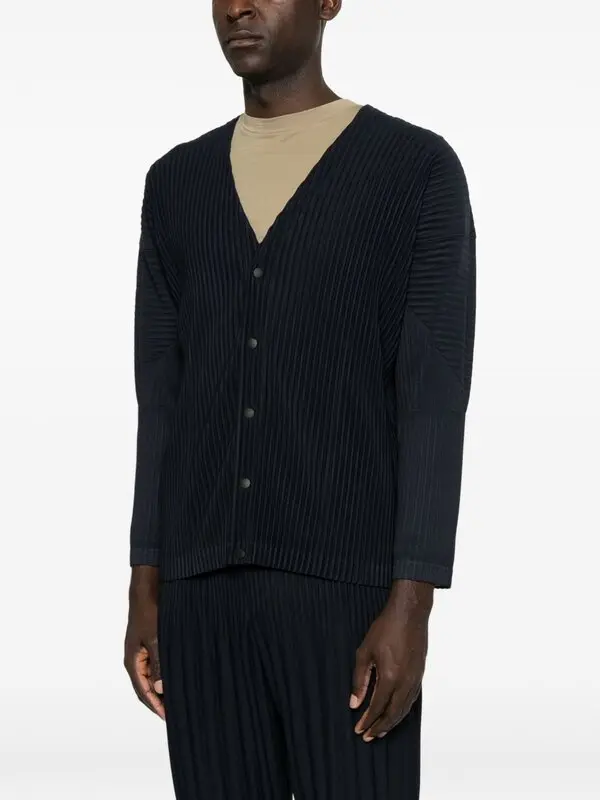 Issey Miyake Homme Plissé Pleated V-neck Cardigan - Multicolor