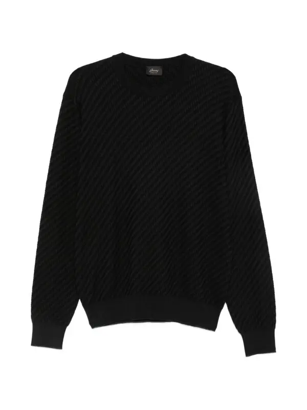 Brioni Black Chevron Knit Crew Neck Long Sleeve Sweater