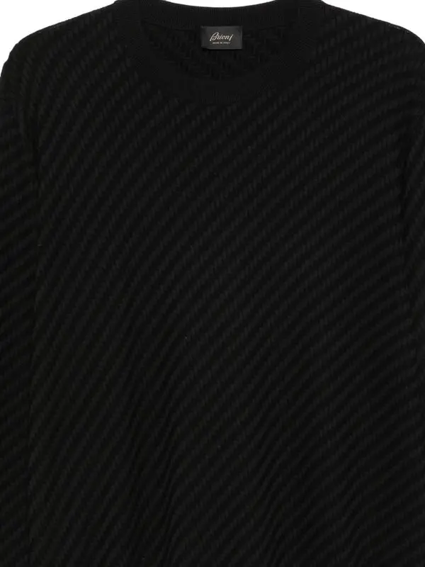 Brioni Black Chevron Knit Crew Neck Long Sleeve Sweater