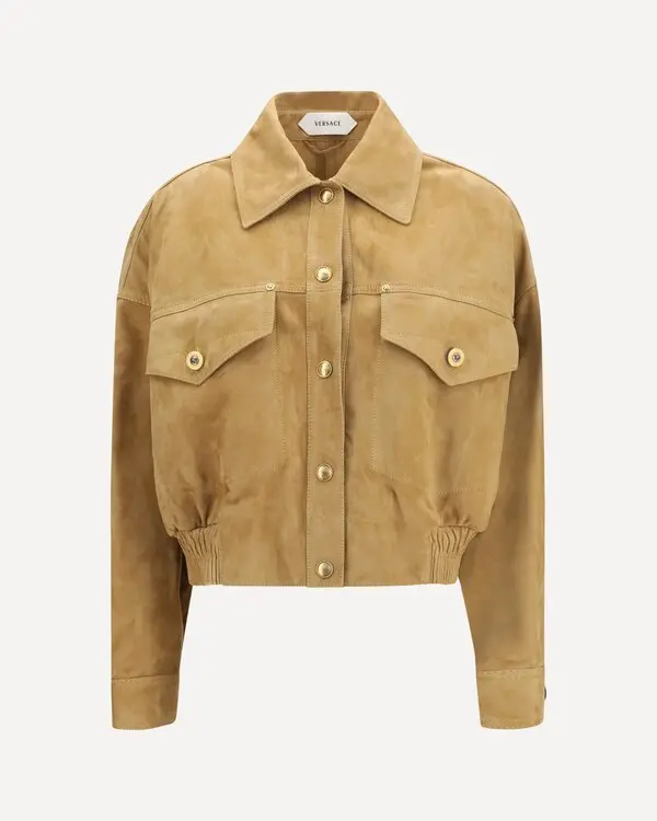 Versace Suede Blouson Jacket With Medusa Buttons - Beige