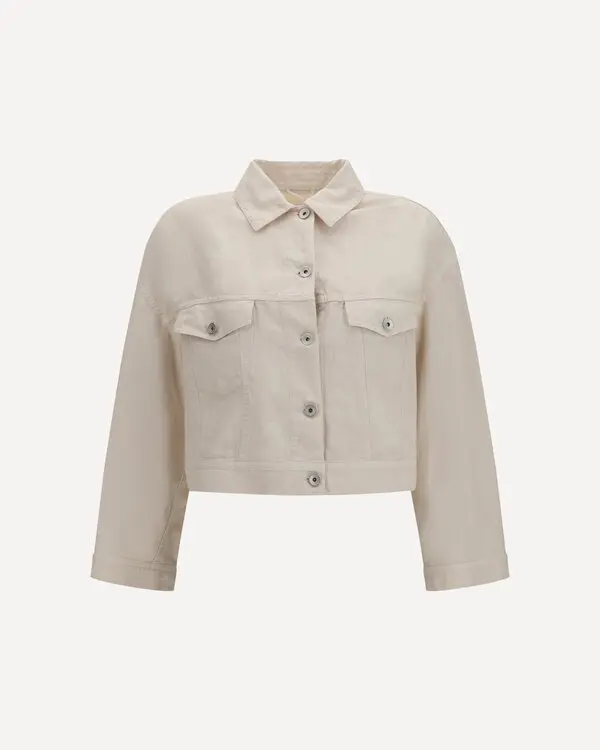 Brunello Cucinelli Cotton And Linen Jacket With Monili Embellishment - White