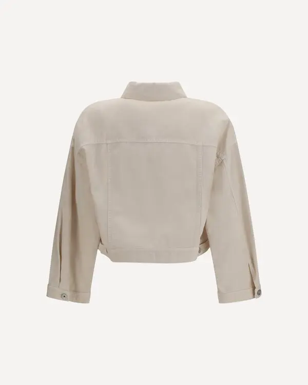 Brunello Cucinelli Cotton And Linen Jacket With Monili Embellishment - White