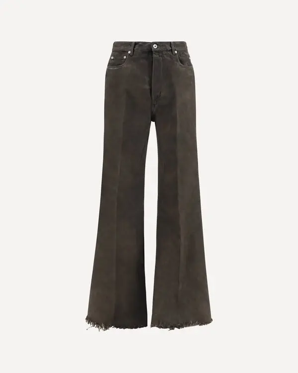 Rick Owens Flared Frayed Hem Cotton Jeans