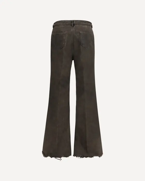 Rick Owens Flared Frayed Hem Cotton Jeans