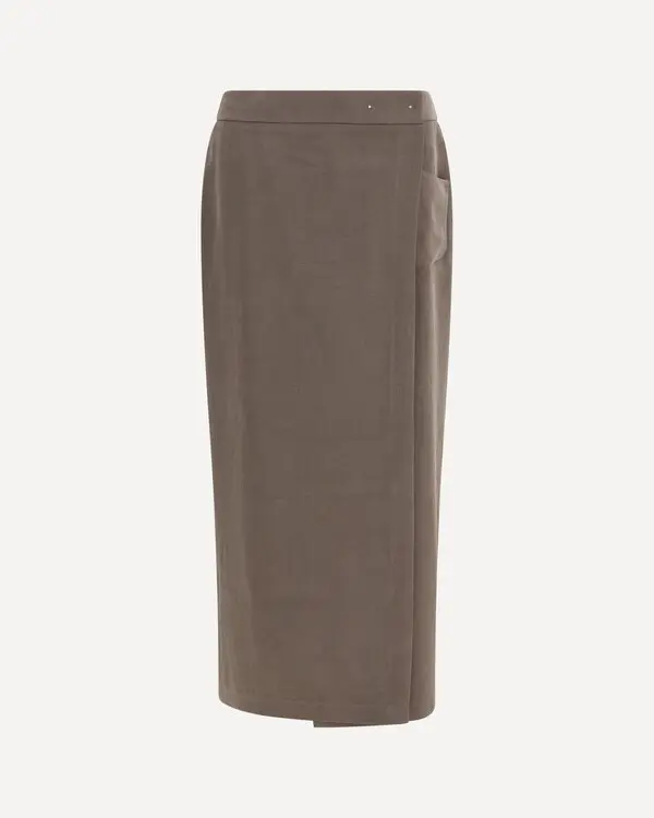 Giorgio Armani Silk And Wool Wrap Long Skirt With Patch Pocket