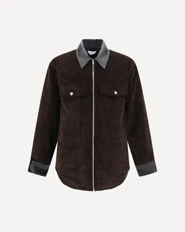 Bottega Veneta Corduroy Jacket With Leather Collar
