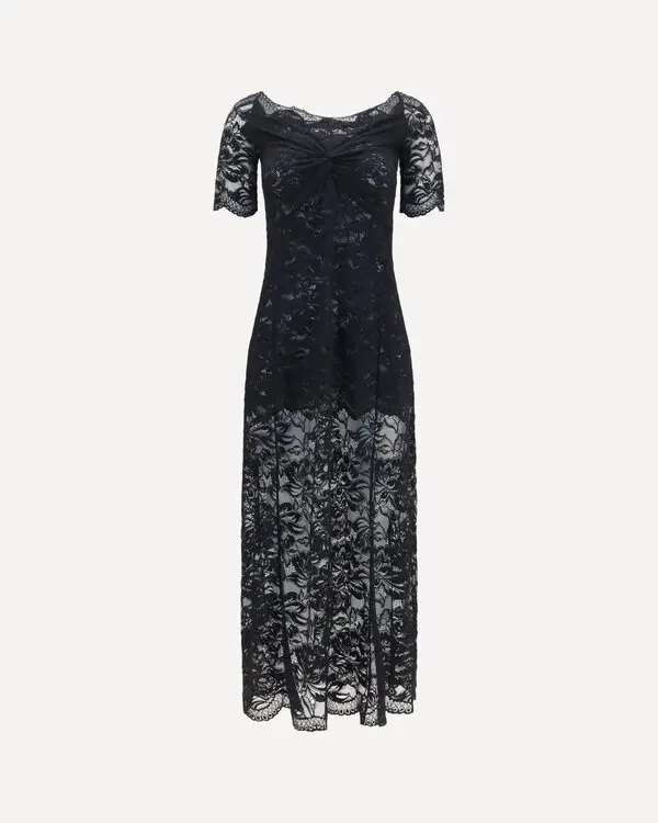 Rabanne Floral Lace Long Dress - Black