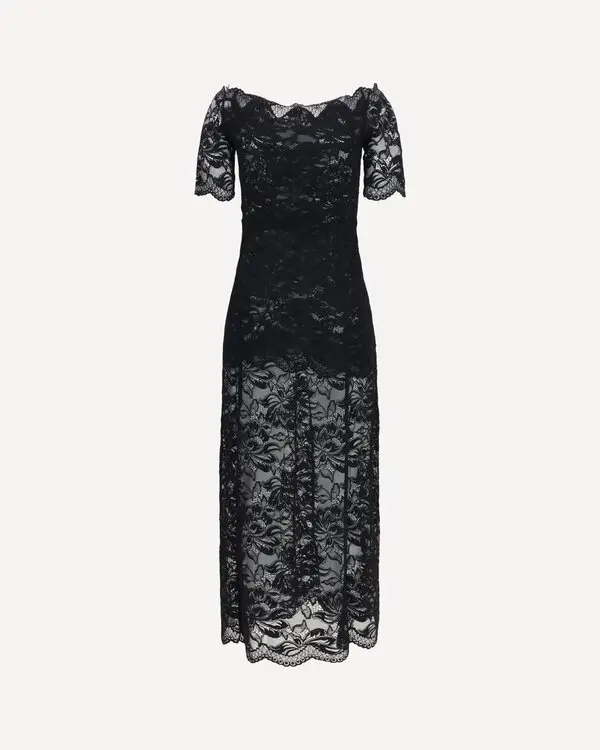 Rabanne Floral Lace Long Dress - Black