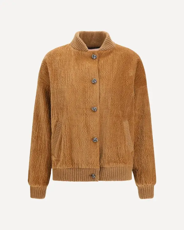 KRISTINA TI Corduroy Cropped Jacket With Embellished Buttons