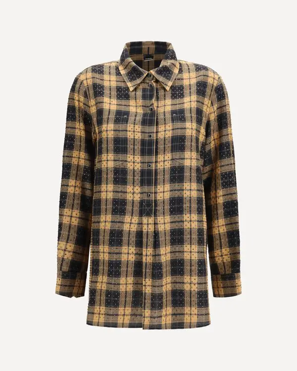 Pinko Barbellino Check Pattern Shirt With All-over Micro Rhinestones