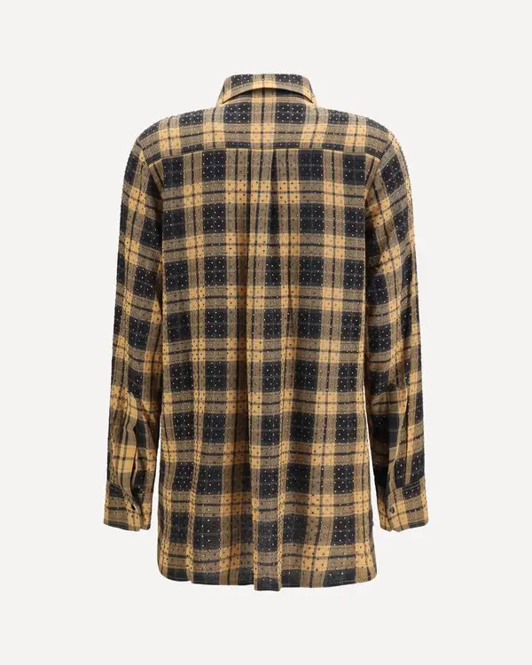 Pinko Barbellino Check Pattern Shirt With All-over Micro Rhinestones