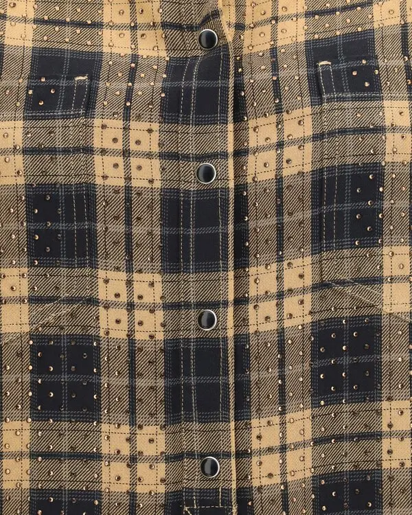 Pinko Barbellino Check Pattern Shirt With All-over Micro Rhinestones