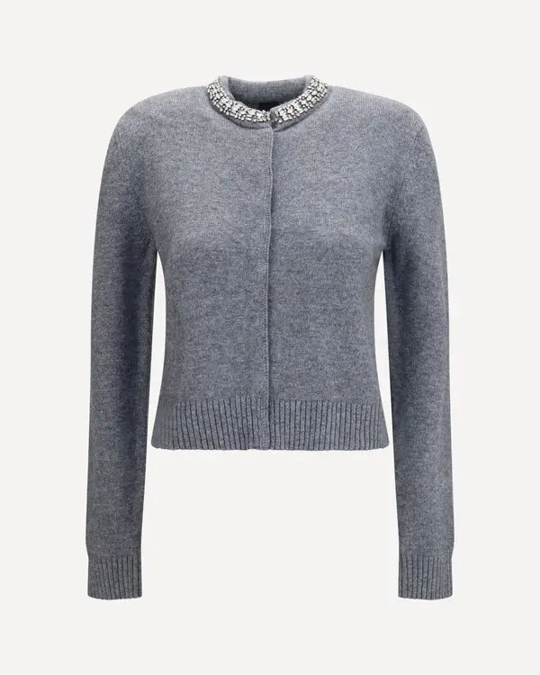 Pinko Colonia Cardigan With Jewel Collar - Grey