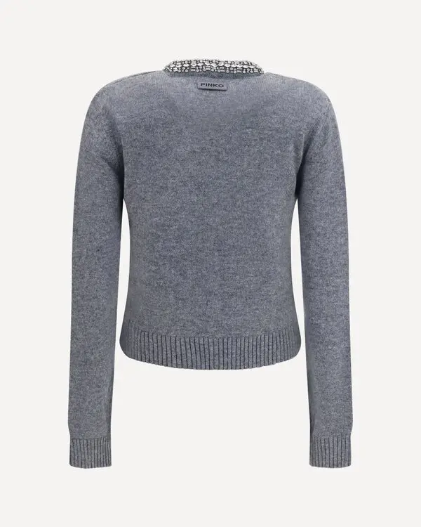Pinko Colonia Cardigan With Jewel Collar - Grey