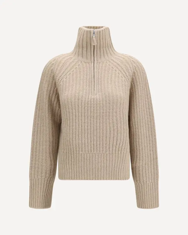 ALLUDE Ribbed Troyer Sweater With Zip Feale