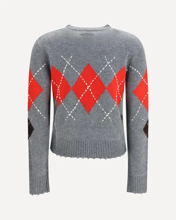 Pinko Cardiff Diamond Wool And Cahmere Crewneck Cardigan
