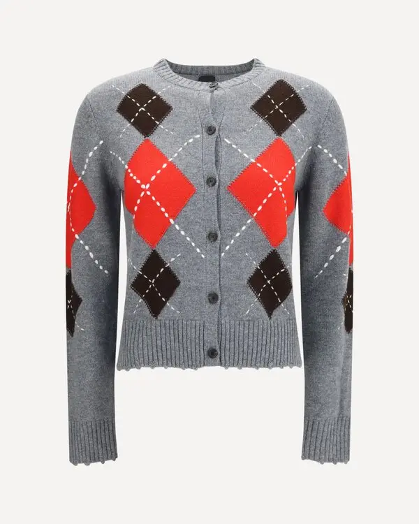 Pinko Cardiff Diamond Wool And Cahmere Crewneck Cardigan