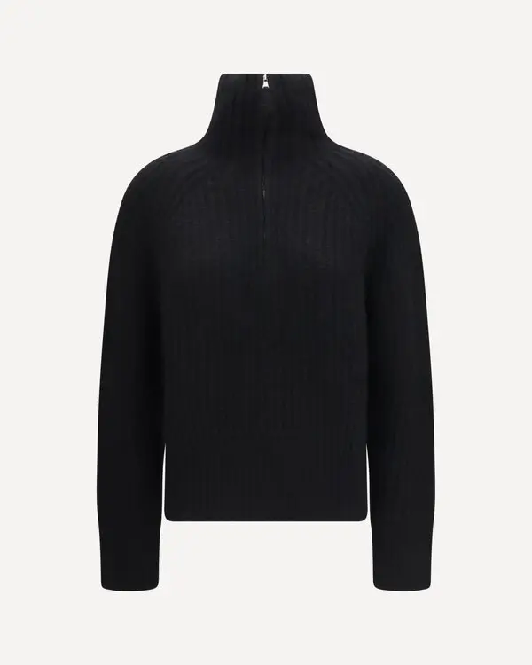 ALLUDE Ribbed Troyer Weater With Zip