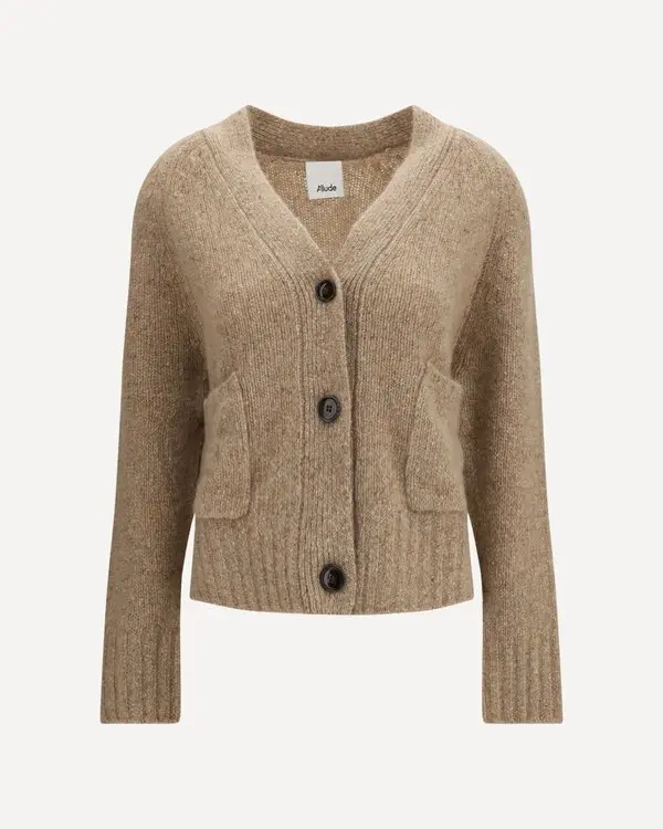 ALLUDE Cashmere V-neck Cardigan With Patch Pockets - Beige