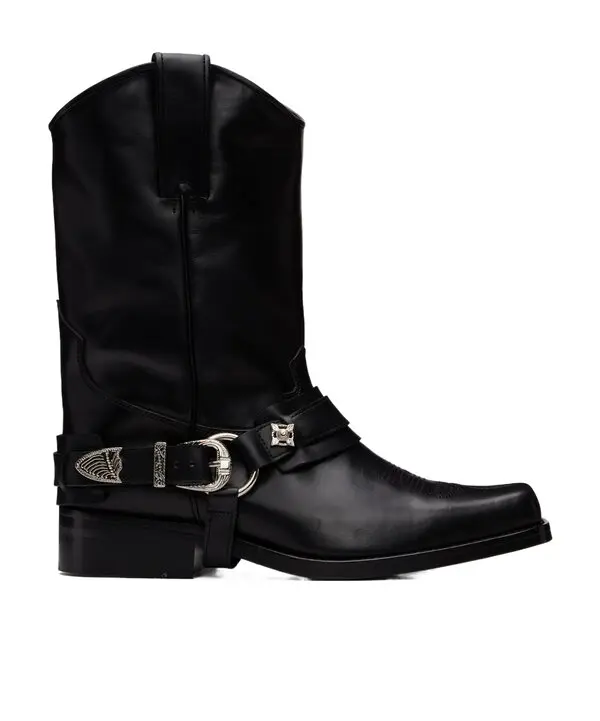 TOGA VIRILIS Embroidered Leather Boots With Buckle Detailing