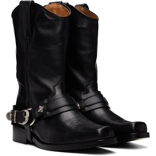 TOGA VIRILIS Embroidered Leather Boots With Buckle Detailing