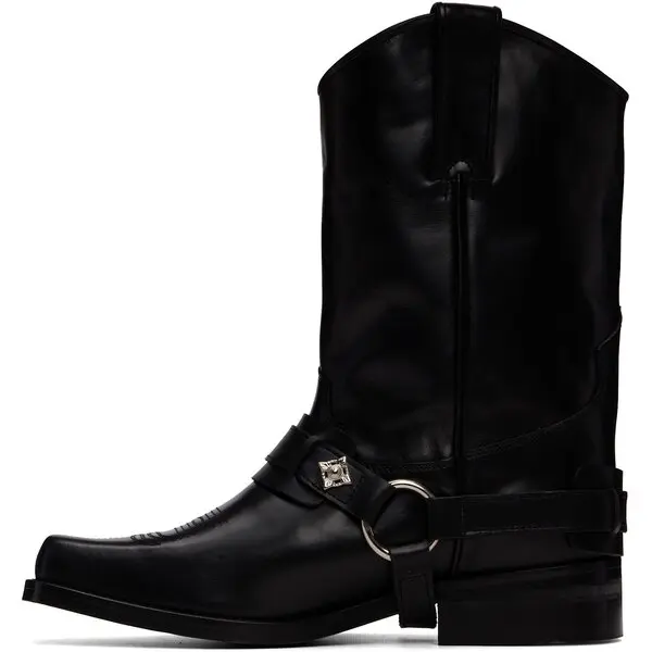 TOGA VIRILIS Embroidered Leather Boots With Buckle Detailing
