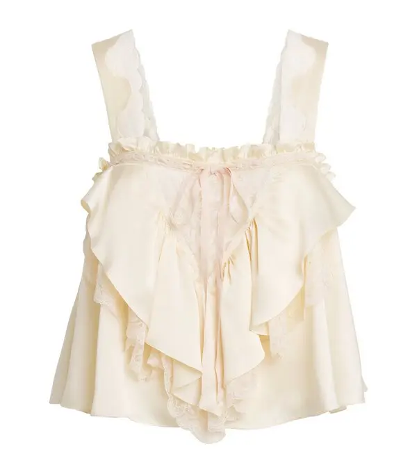Chloé Ruffled Silk Top With Lace Trim - White