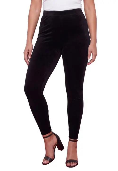 Roaman's Velour Leggings With Embellished Detail - Black