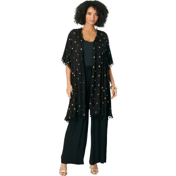 Roaman's Crochet Detailed Wrap - Black