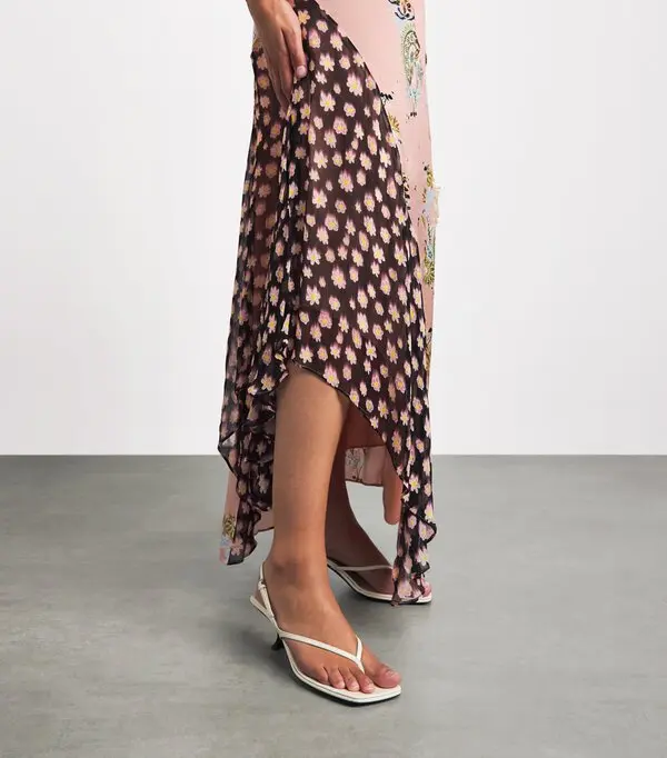 Staud Fawn Silk Blend Midi Dress With Floral Print And Draped Panel