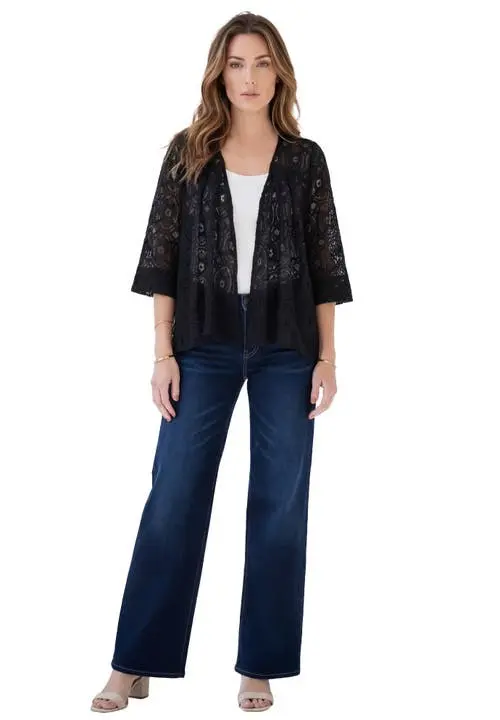 Roaman's Lace Three Quarter Sleeve Swing Jacket
