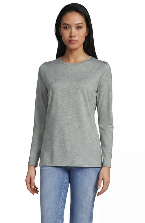 LANDS' END Supima Cotton Long Sleeve Crewneck T-shirt - Gray Heather