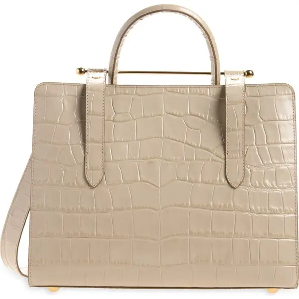 Strathberry Midi Croc Embossed Tote - Light Taupe