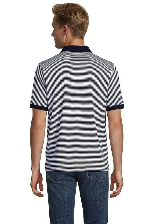LANDS' END Short Sleeve Cotton Supima Polo Shirt - Radiant Navy Micro Stripe