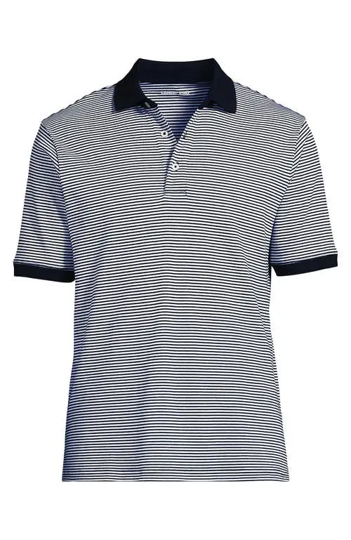 LANDS' END Short Sleeve Cotton Supima Polo Shirt - Radiant Navy Micro Stripe