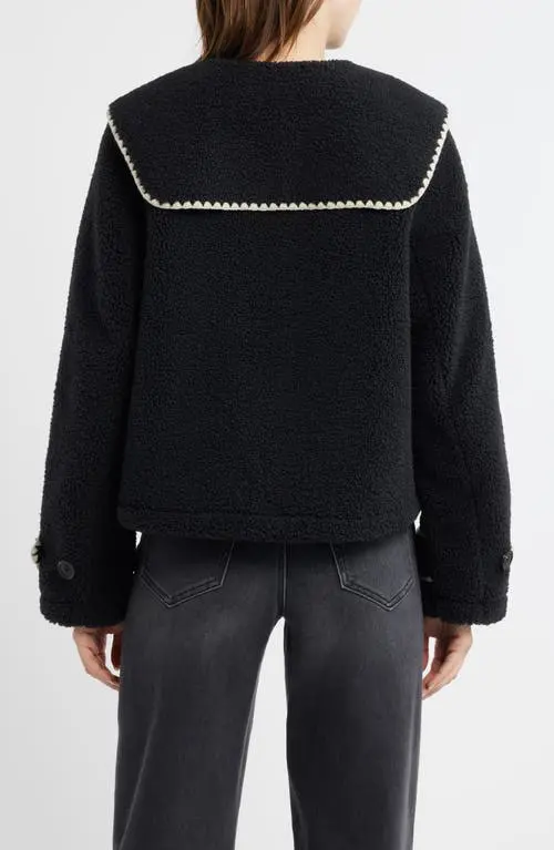 UGG Nikia Fleece Jacket With Oversized Collar And Whipstitched Trim - Black