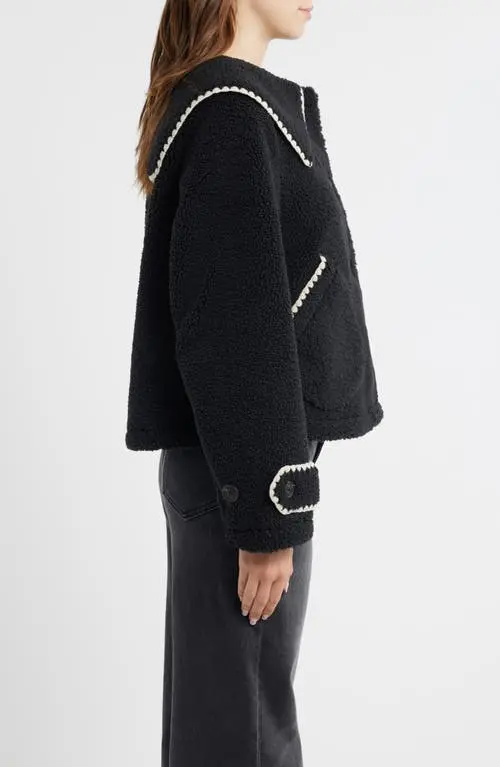 UGG Nikia Fleece Jacket With Oversized Collar And Whipstitched Trim - Black
