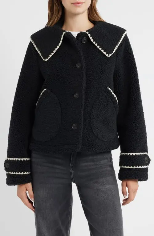 UGG Nikia Fleece Jacket With Oversized Collar And Whipstitched Trim - Black