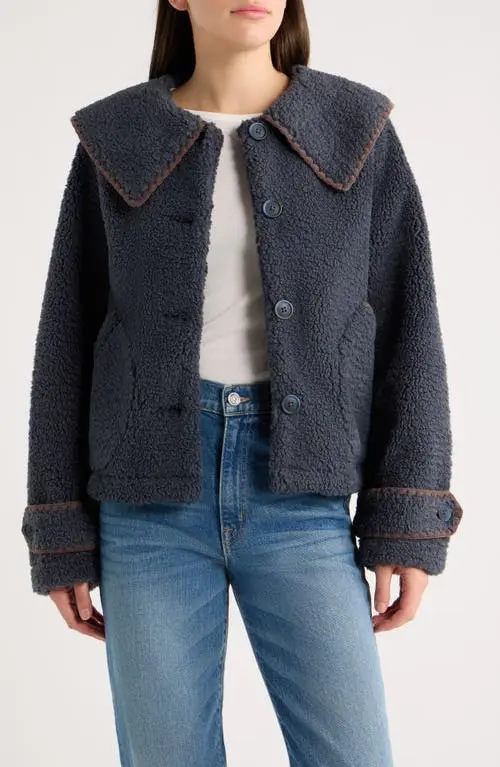 UGG Nikia Fleece Jacket With Oversized Collar And Whipstitched Trim - Eve Blue