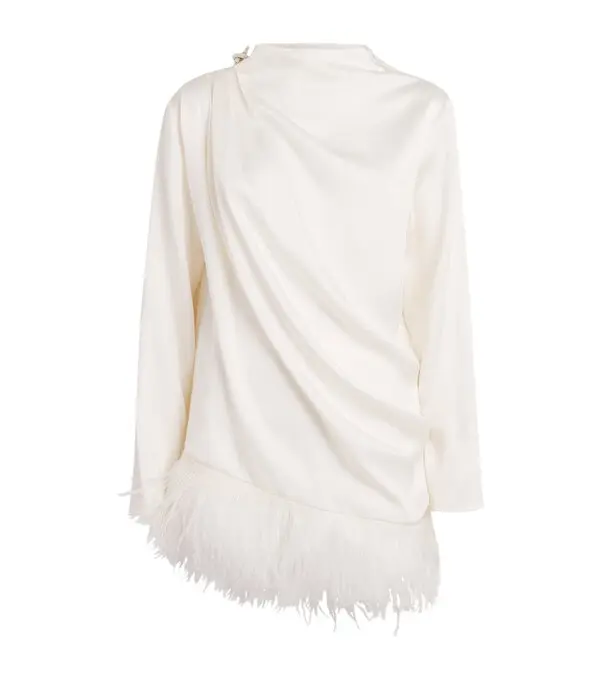 Fabiana Filippi Feather-trimmed Draped Satin Top - Ivory