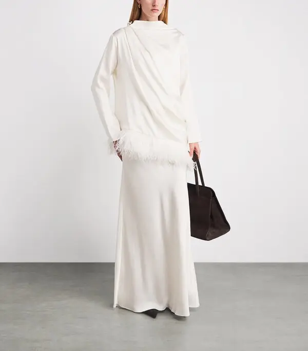 Fabiana Filippi Feather-trimmed Draped Satin Top